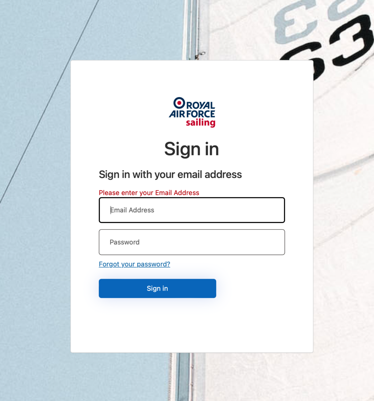 New RAFSA User Login Experience - RAF Sailing